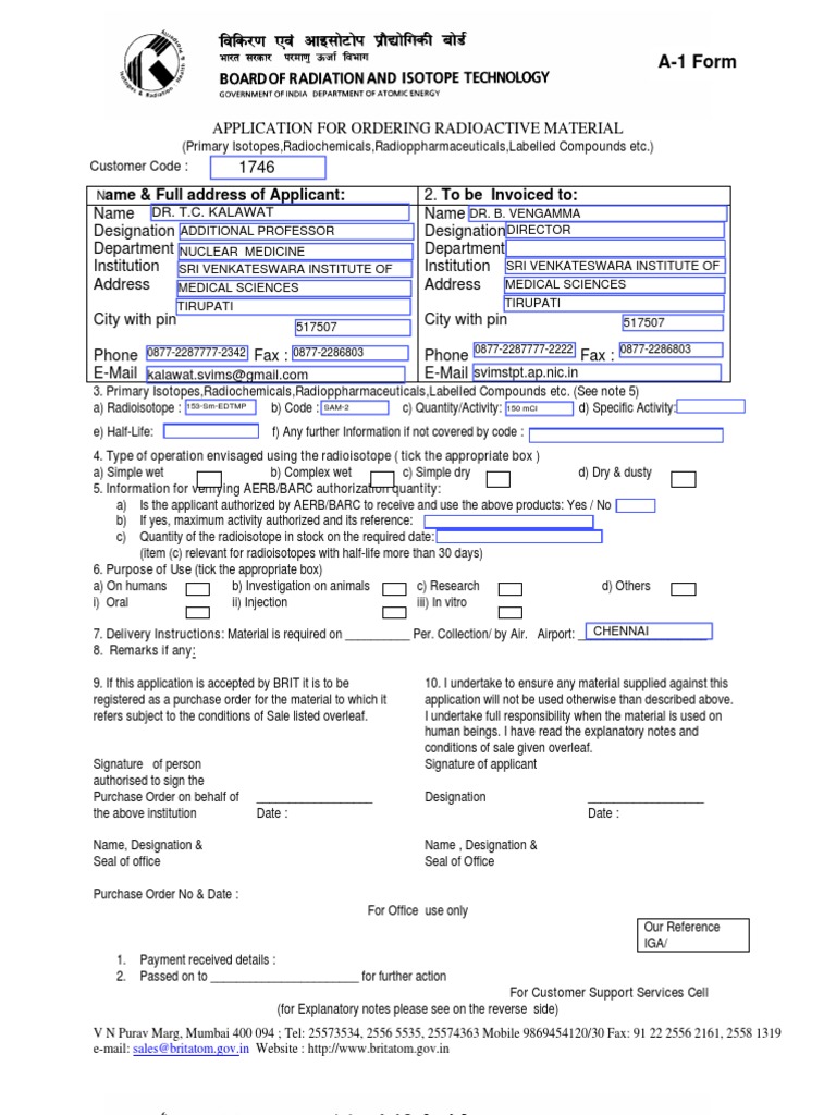 Brit A1 Form | PDF | Radioactive Decay | Radionuclide