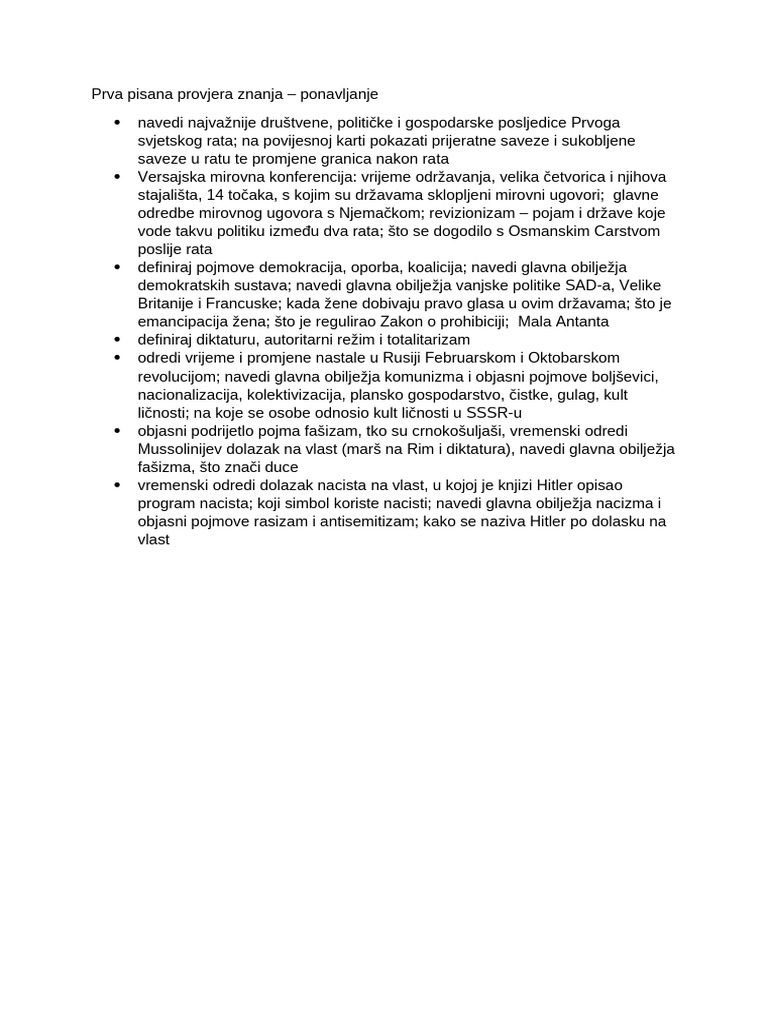 Prva Pisana Provjera Znanja - Ponavljanje | PDF