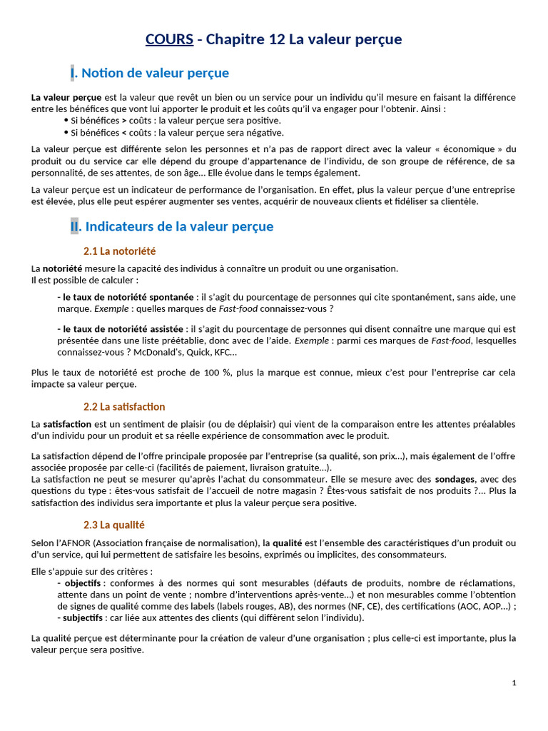 Comprendre la valeur perçue en marketing | PDF | Psychologie sociale