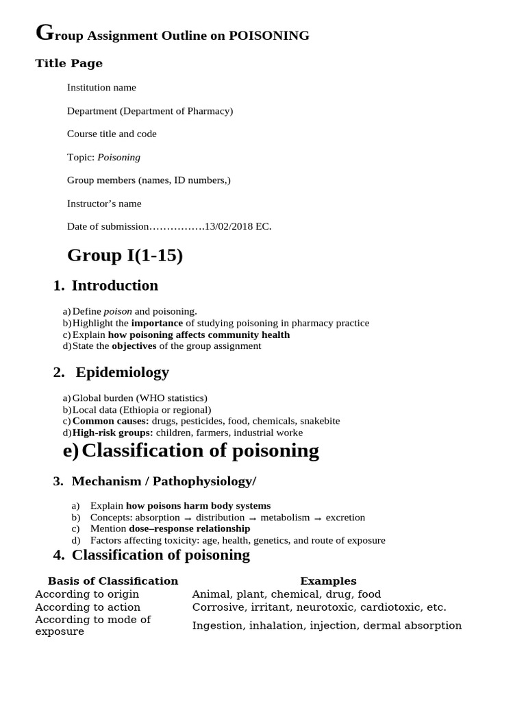 Group Assignment Outline On POISONING | PDF | Poison | Toxicity