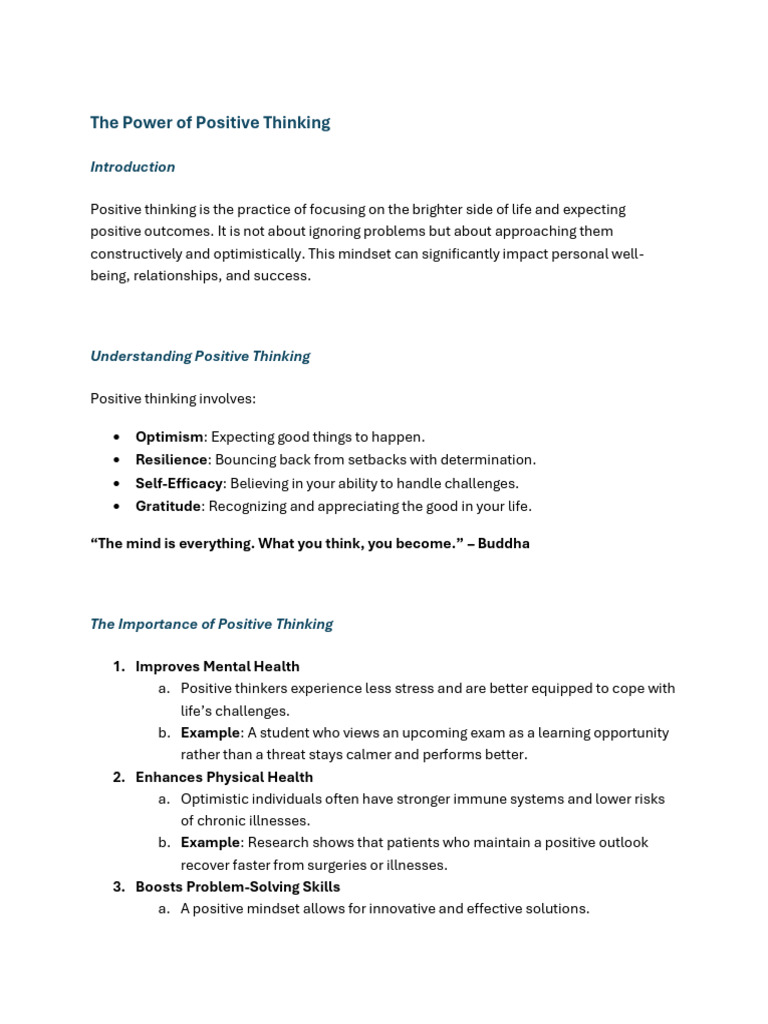Power of Positive Thinking | PDF | Optimism | Psychological Resilience