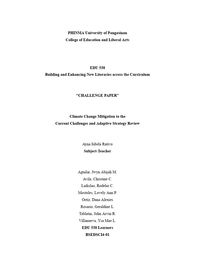 Group 1 - Challenge Paper | PDF | Climate Change | Climate Resilience
