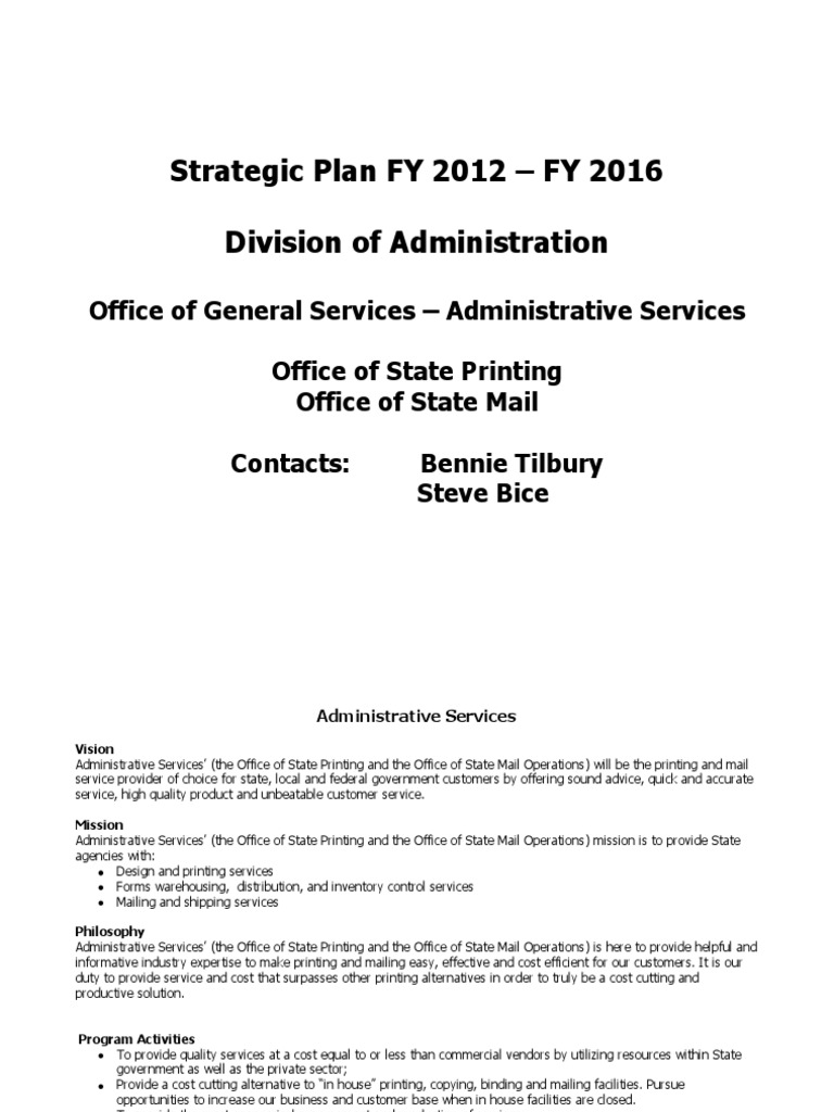 Strategic Plan FY 2012 - FY 2016 Division of Administration | PDF ...