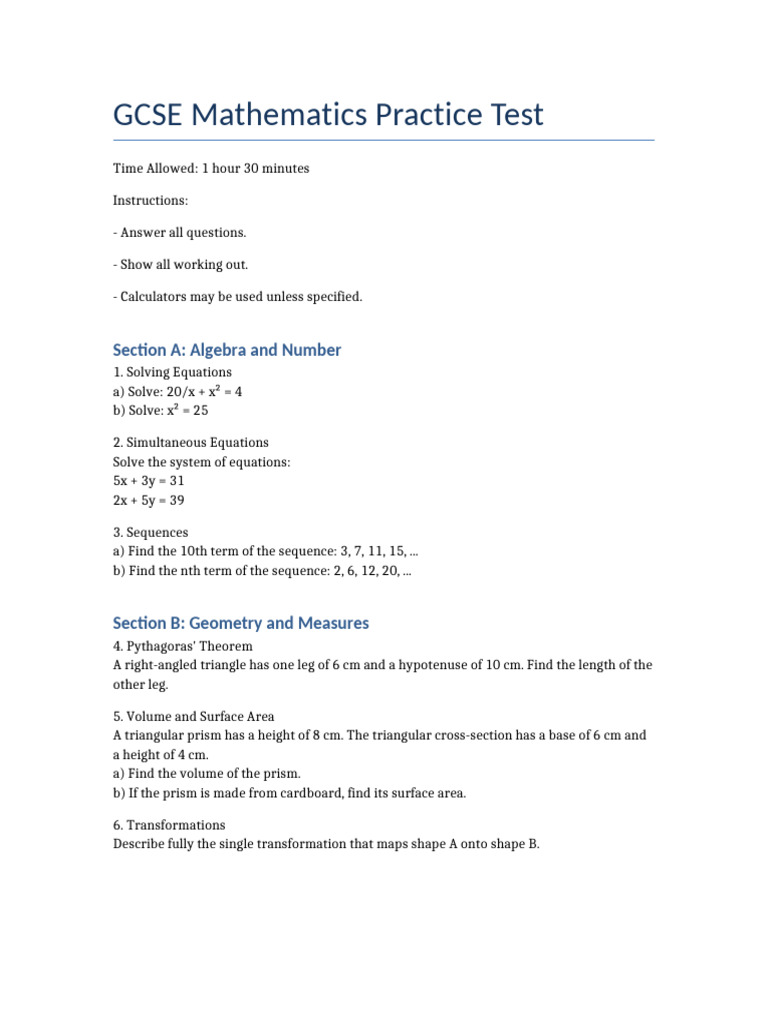 GCSE Maths Practice Test Guide | PDF