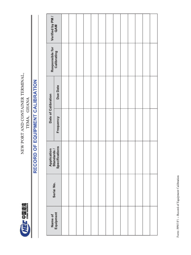 Equipment Calibration Record | PDF
