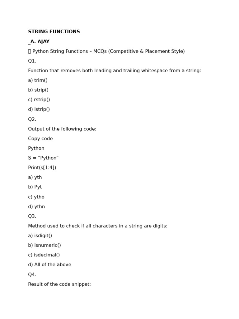 String Functions Quiz Question | PDF