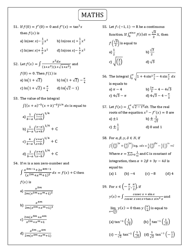 Advanced Integral Calculus Problems | PDF | Mathematical Analysis ...