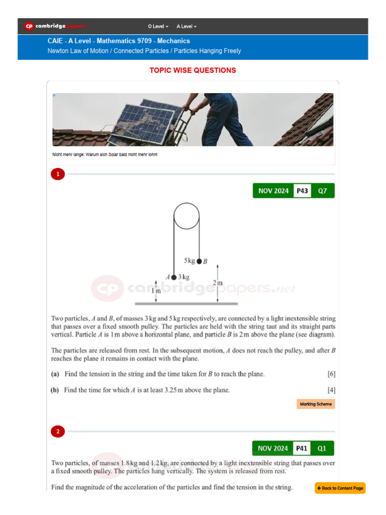 Topic Wise Questions: CAIE - A Level - Mathematics 9709 - Mechanics ...