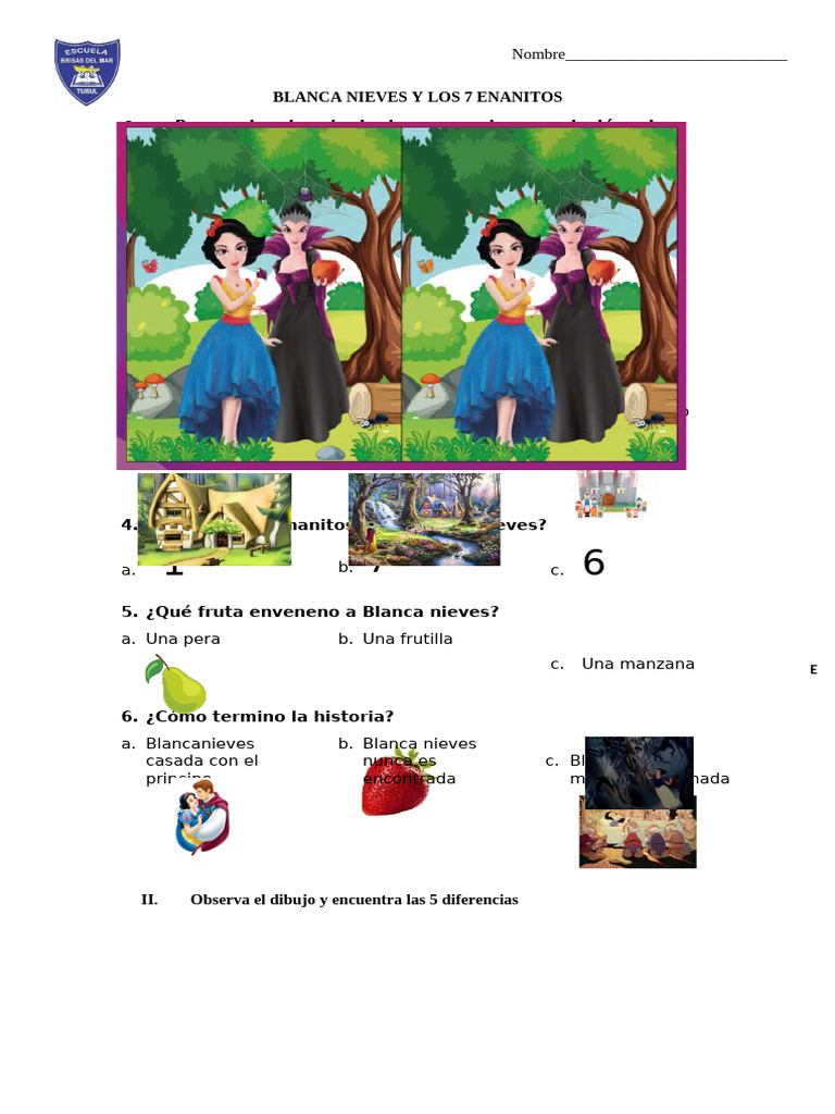 Actividades sobre Blancanieves y Enanitos | PDF