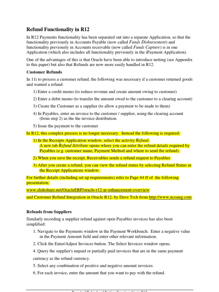 Refunds and Netting in R12 | PDF | Receipt | Invoice