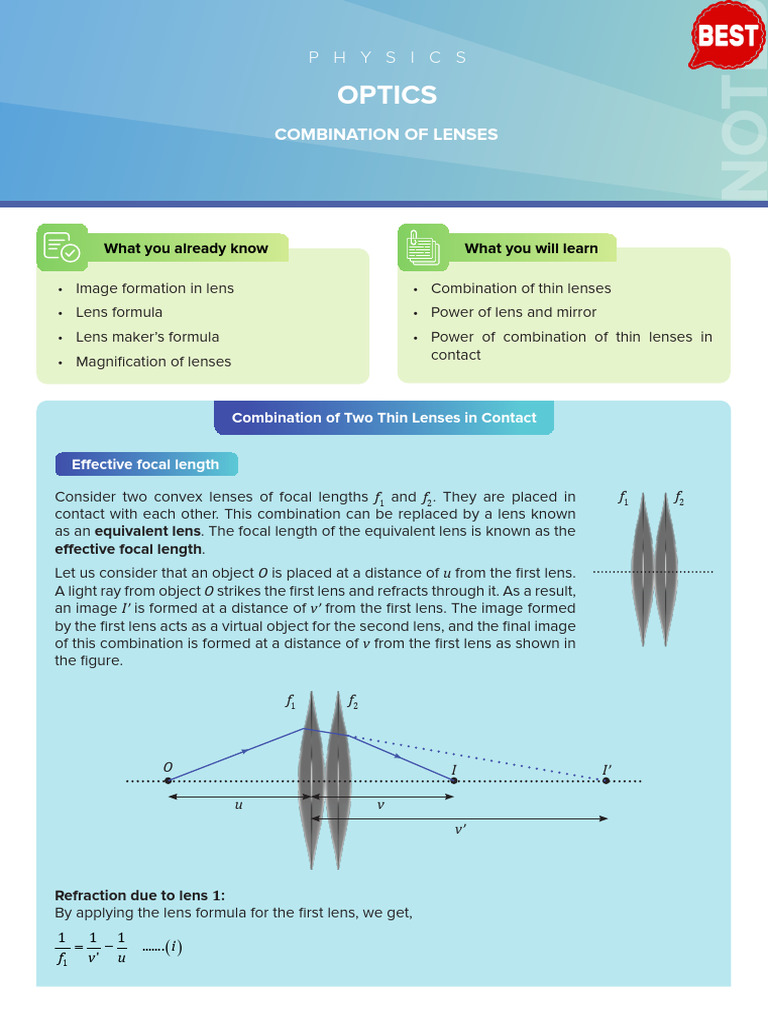 Effective Focal Length of Lens Combinations | PDF | Optics | Light