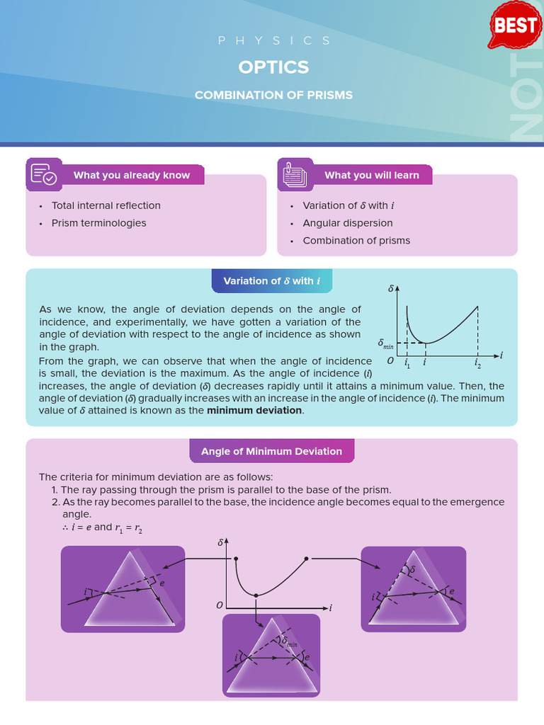 Understanding Prism Notes and Deviation | PDF | Dispersion (Optics ...