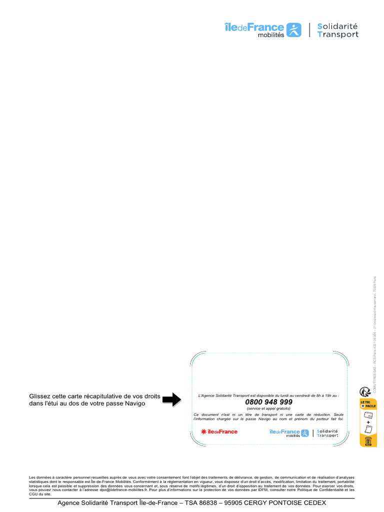 Renouvellement Solidarité Transport IDF | PDF | Transport public
