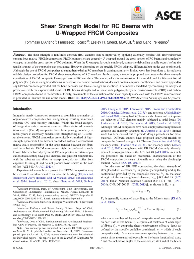 Shear Strength Model For RC Beams With U-Wrapped FRCM Composites | PDF ...