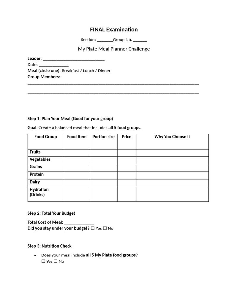 FINAL Examination Meal-Planning PathFit-2 | PDF