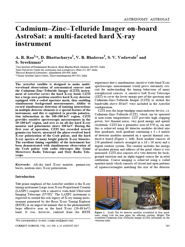 Cadmium-Zinc-Telluride Imager On-Board | PDF | X Ray | Telescope