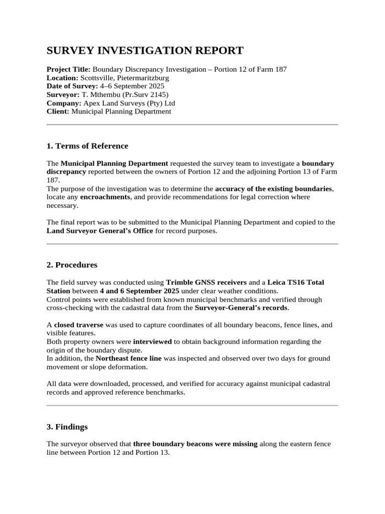 Survey Investigation Report | PDF | Surveying