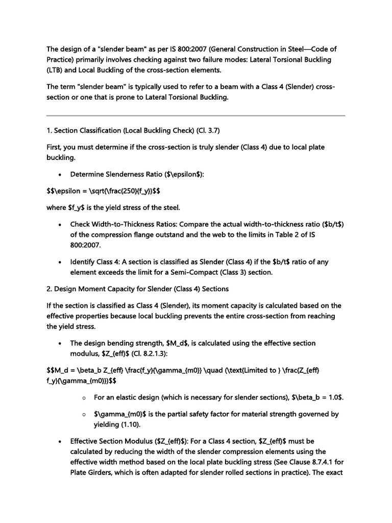 Slander Beam design as per IS 800 | PDF | Buckling | Bending