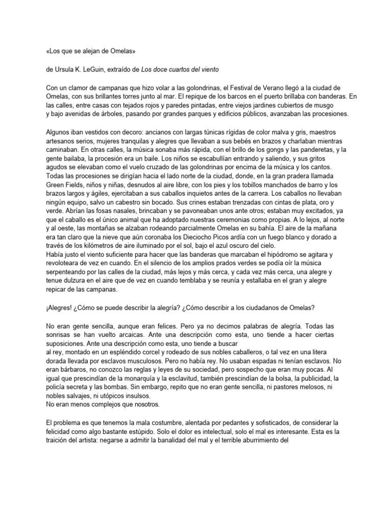 Los que se alejan de Omelas | PDF