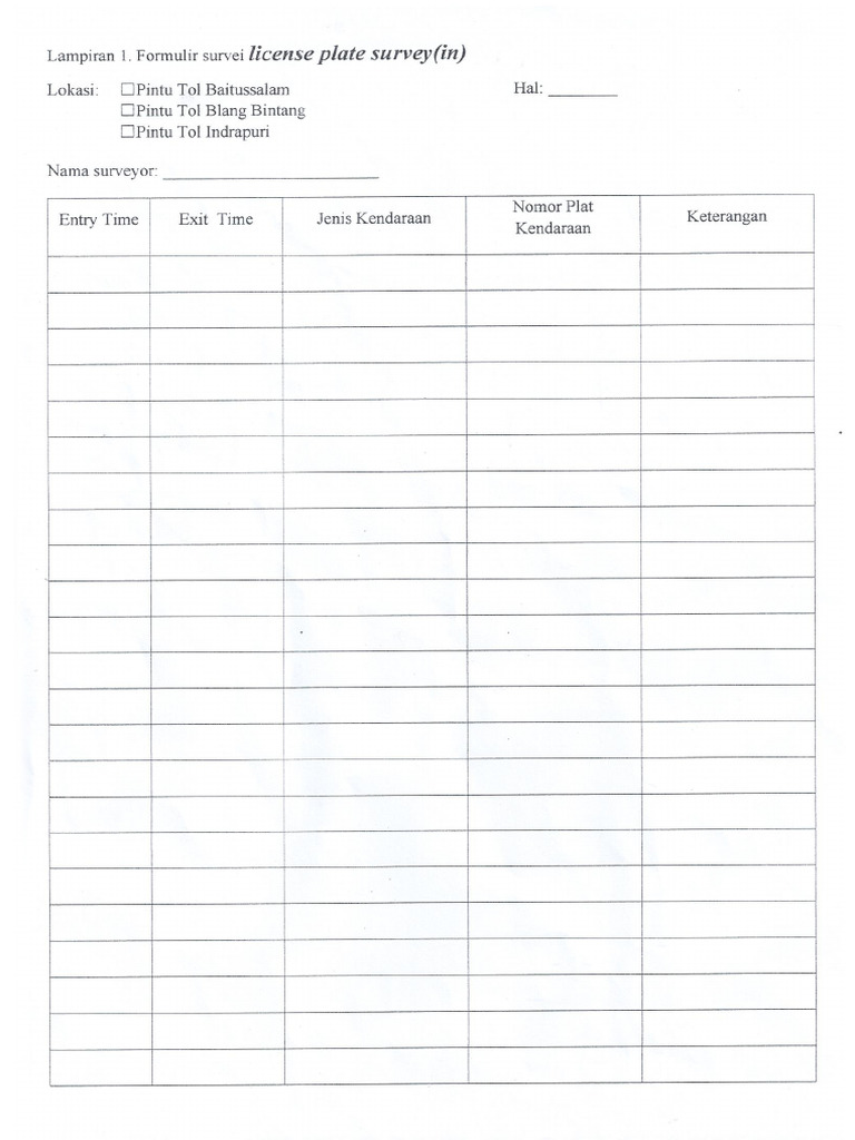 Lampiran 1 Formulir Survey Roadside Interview | PDF