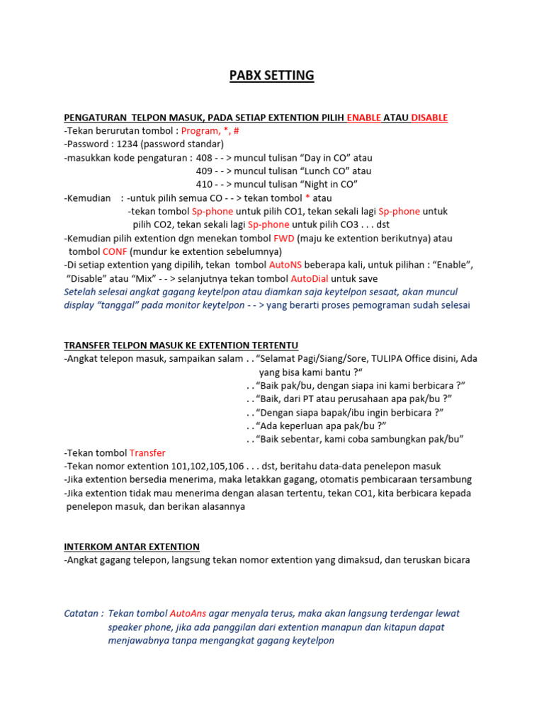 PABX Setting | PDF