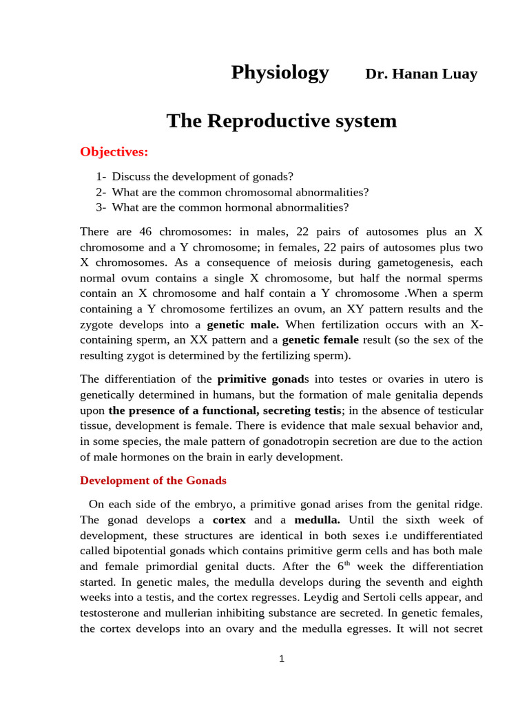 The Reproductive System=Development-chromosomal Abnormality-hormonal ...