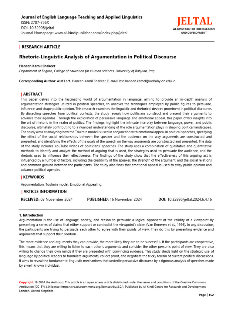 Rhetoric-Linguistic Analysis of Argumentation in P | PDF | Argument ...