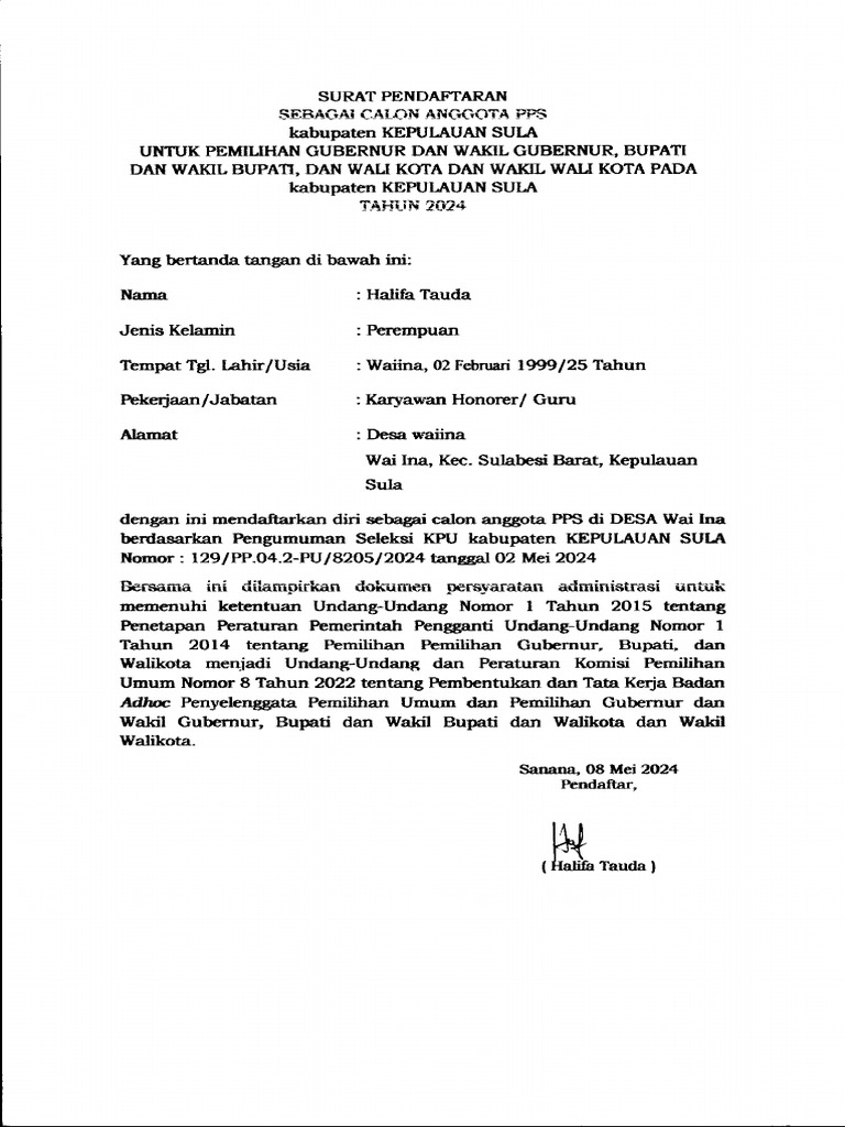 Halifa Tauda Surat Pendaftaran | PDF