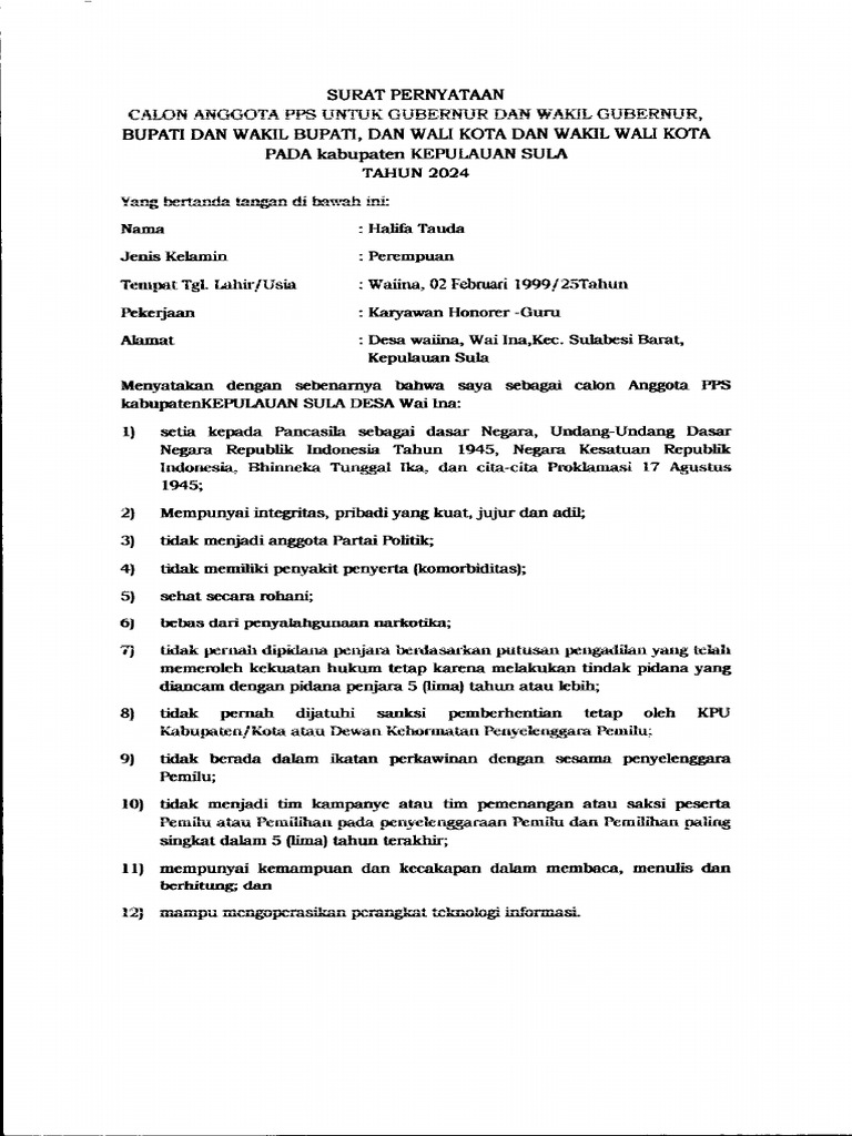 Halifa Surat Pernyataan | PDF