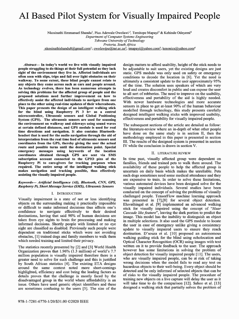 AI Based Pilot System For Visually Impaired People | PDF | Visual ...