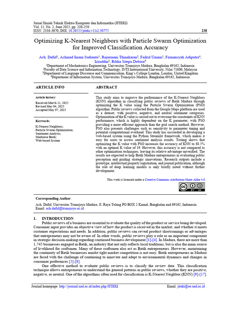 Optimizing K-Nearest Neighbors With Particle Swarm Optimization For Improved Classification ...