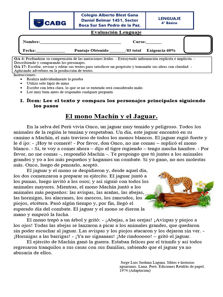 Prueba Adverbios, Sinonimos y Antonimos - Comprensi N Lectora | PDF