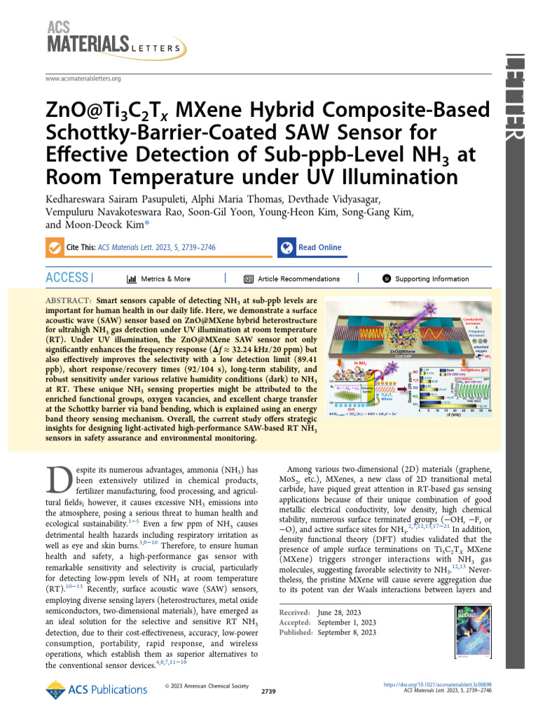Zno Ti3c2tx Mxene Hybrid Composite Based Schottky Barrier Coated Saw ...