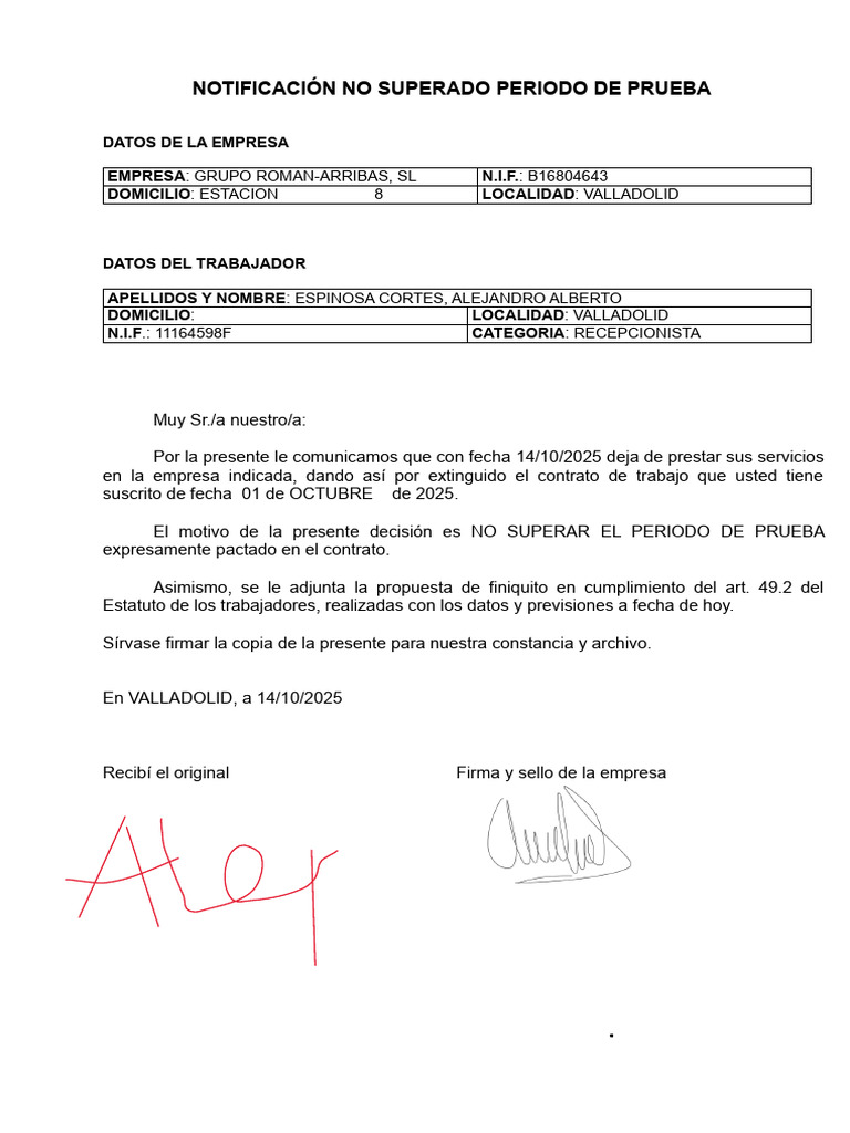 25 - 10 - 14 Notif. Baja X NSPP Alejandro Alberto | PDF