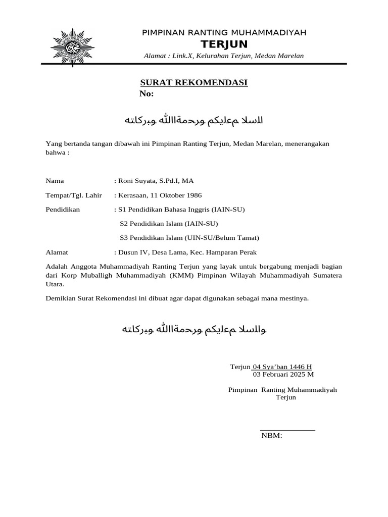 Surat Rekomendasi Ranting 1 | PDF