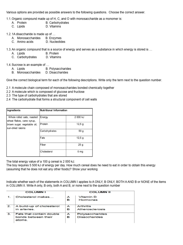 Worsheet Organic Molecules | PDF | Carbohydrates | Chemical Substances