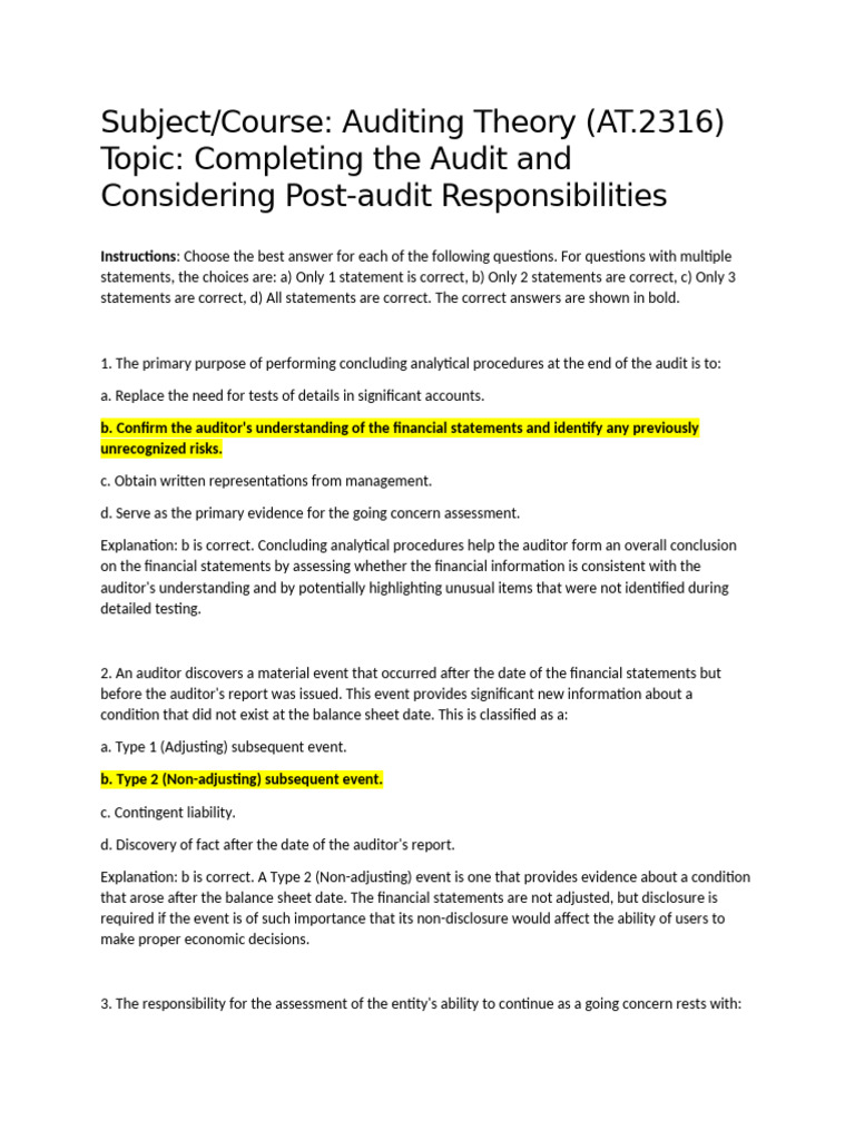 16 - Completing The Audit and Considering Post-Audit Responsibilities ...