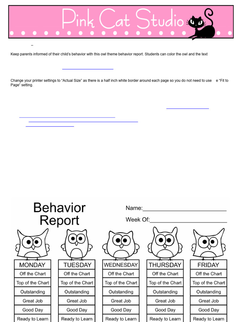 Owl Theme Behavior Clip Chart | PDF