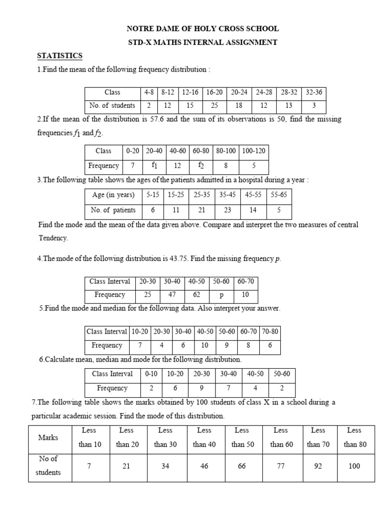 X Mathsinternalassignment 20250926130617 1 | PDF | Arithmetic Mean ...