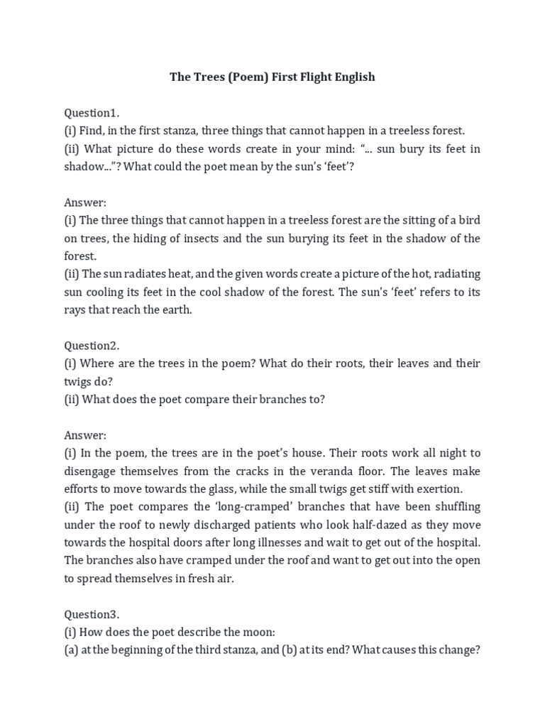 Class 10th English Chapter the Trees | PDF | Trees