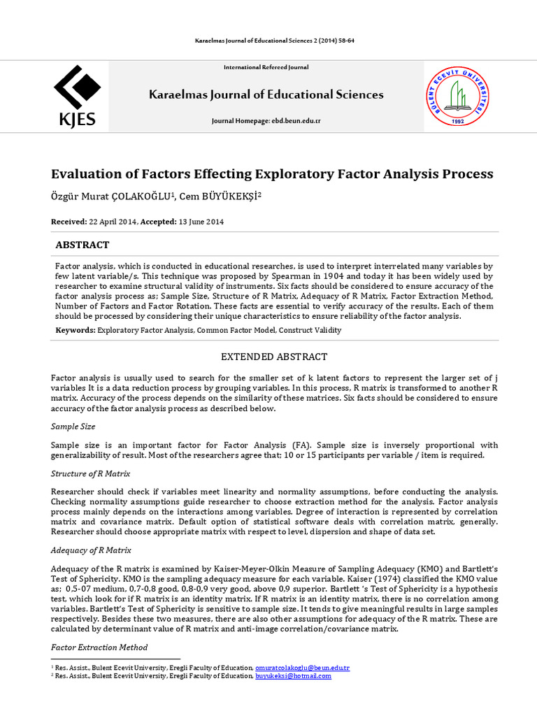 2014, Çolakoğlu, Evaluation of Factors Effecting Exploratory Factor ...