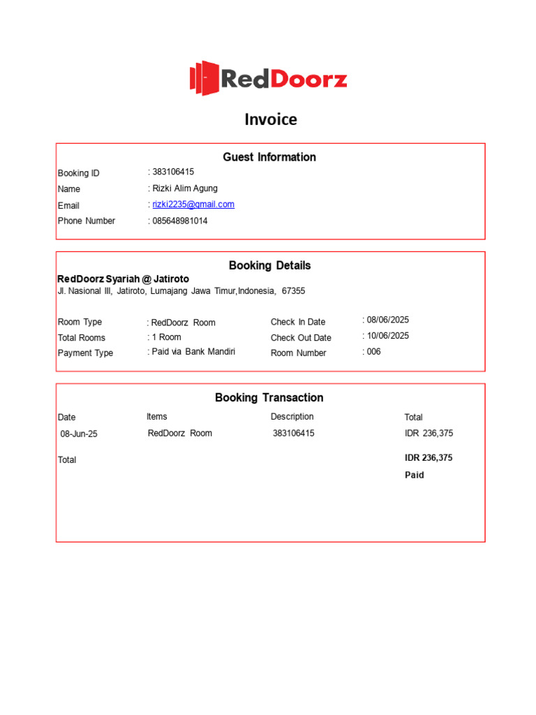 Gmail Booking Invoice 1 | PDF