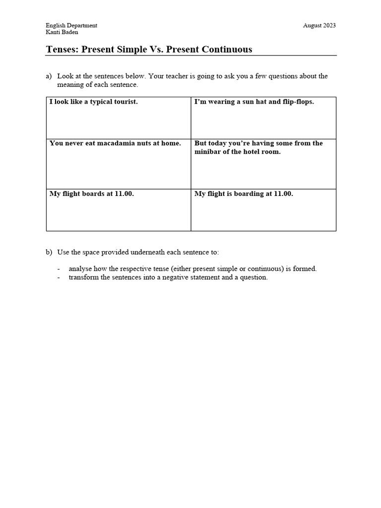 Present Simple vs. Continuous Tenses Guide | PDF