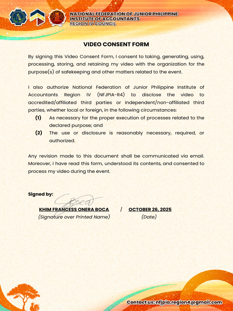 (Nfjpia-R4) 06 - Video Consent Form - Boca | PDF