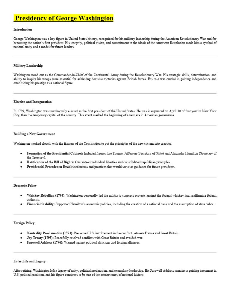 Presidency of George Washington - onHIzo | PDF | George Washington ...