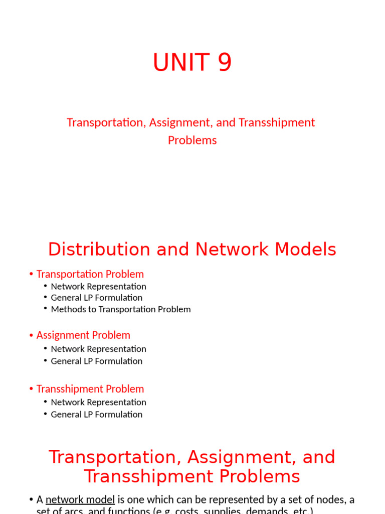 UNIT 9 Transportation | PDF | Linear Programming | Mathematics Of Computing