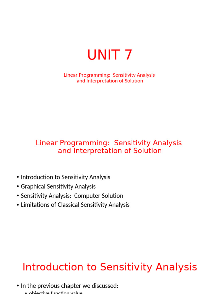 UNIT 7 (D) Sensitivity | PDF | Sensitivity Analysis | Linear Programming
