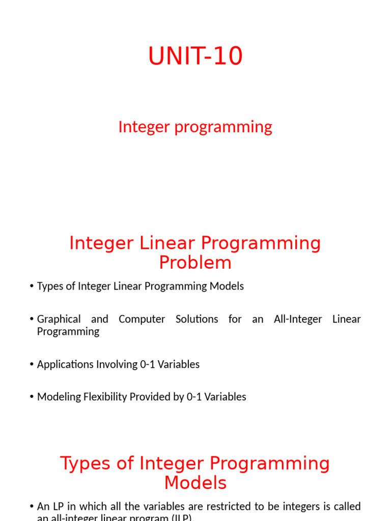 Unit 10 (Integer Programming) | PDF | Linear Programming | Applied ...