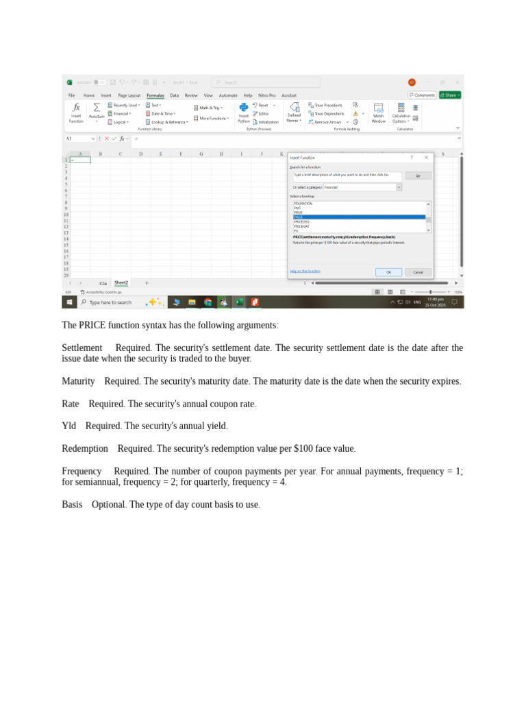 Excel PRICE and YIELD Function Guide | PDF