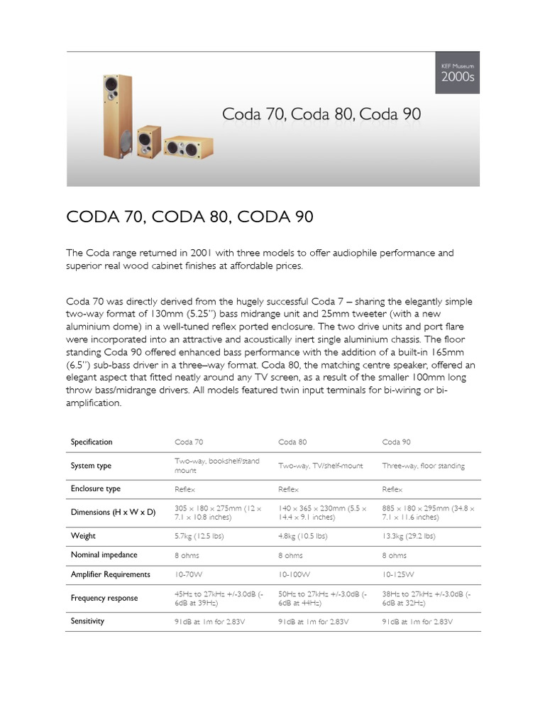 Coda 70, 80, 90 Speaker Models Overview | PDF | Loudspeaker | Sound ...